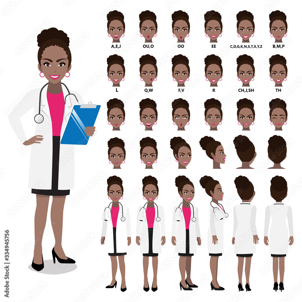 Cartoon character with African American professional doctor in smart ...