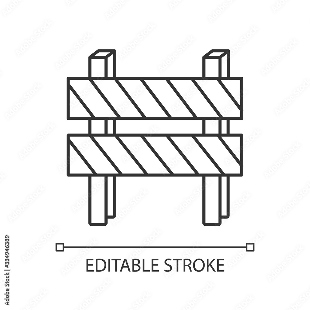 Road barrier pixel perfect linear icon. Striped block on highway. Dead ...