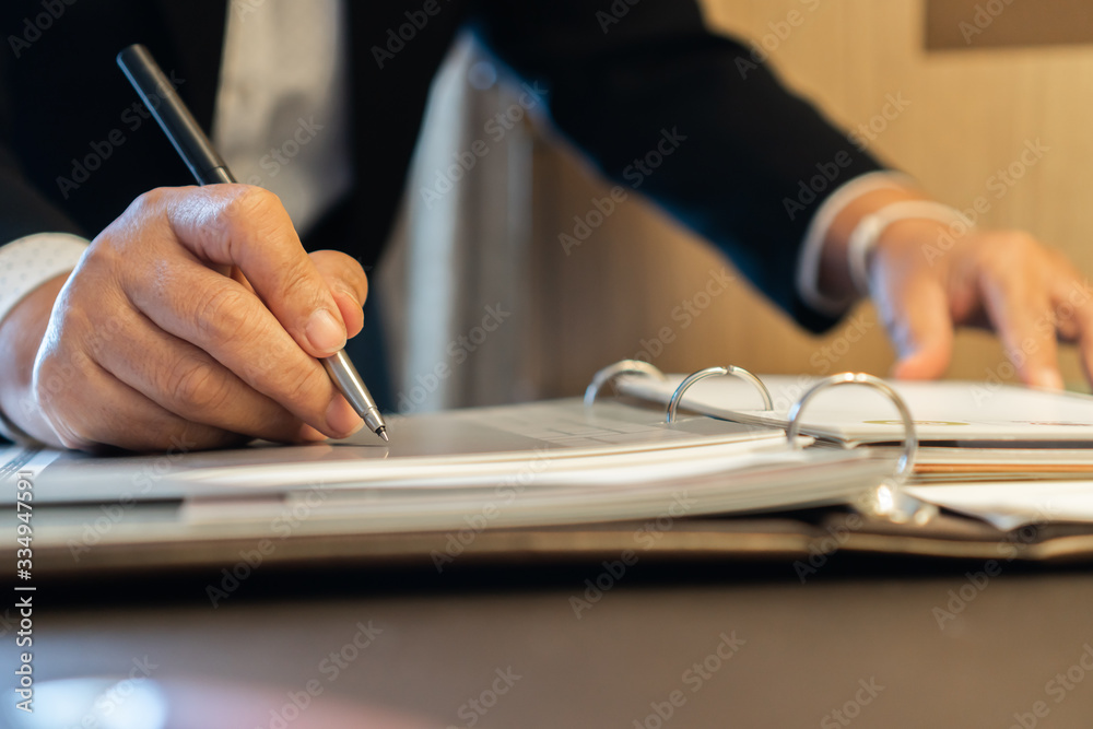 Signing Document report and business busy concept: Businessman manager ...