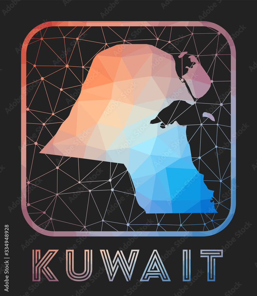 Kuwait map design. Vector low poly map of the country. Kuwait icon in ...