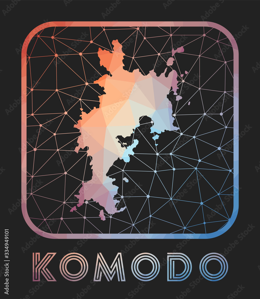 Komodo map design. Vector low poly map of the island. Komodo icon in ...