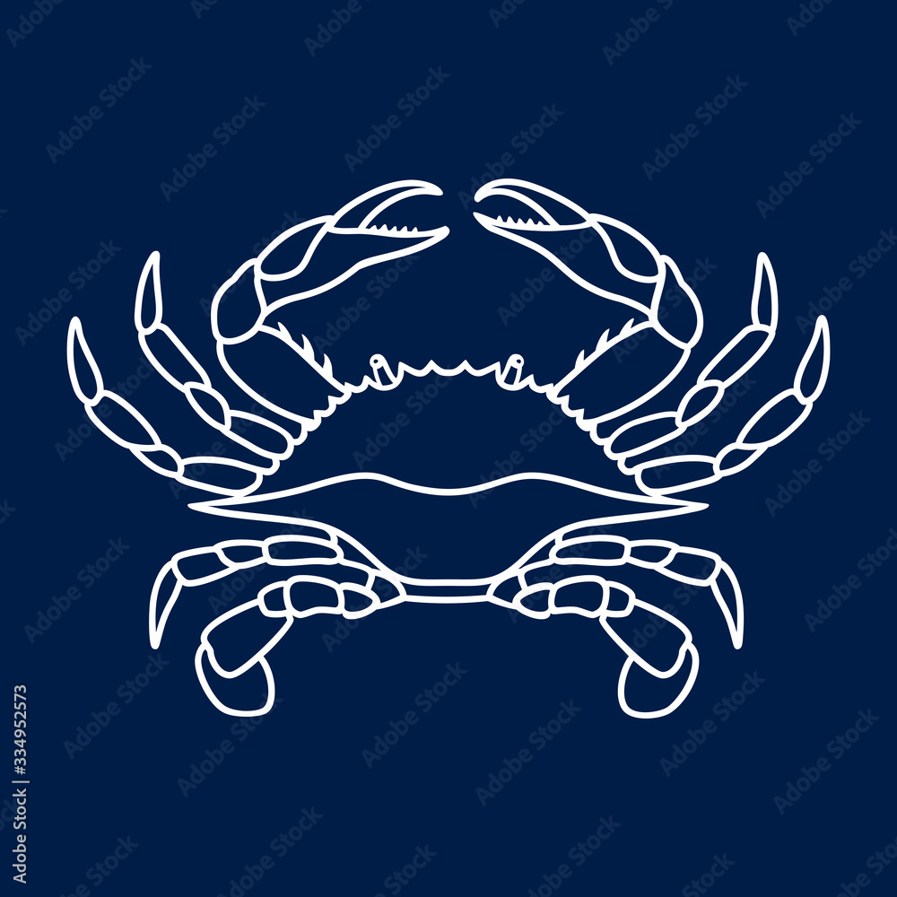 Crab in white color. Blue Crab on navy blue background. Vector logo ...