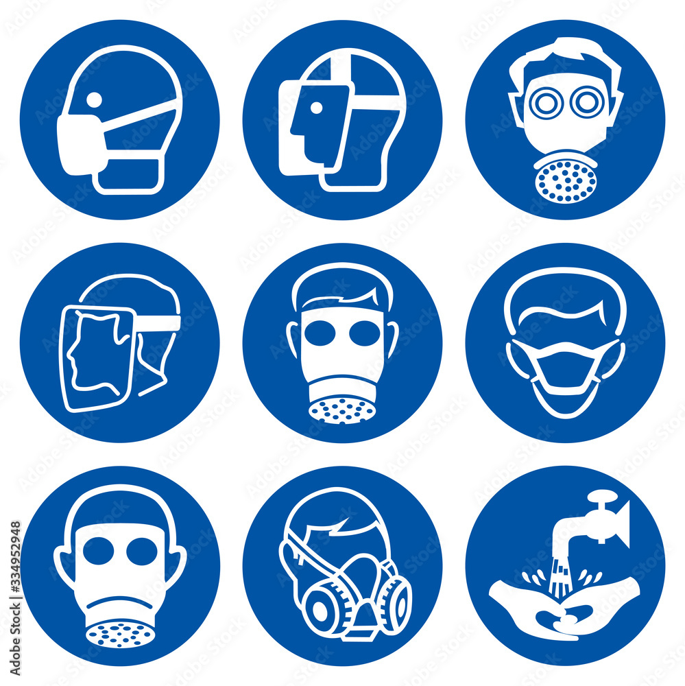 Set Of PPE Mandatory Protective Face Symbol Sign,Vector Illustration ...