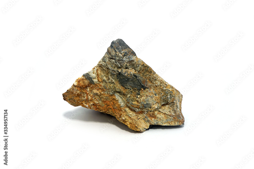 Zinc ore and limestone on white background. zinc and copper veins on ...