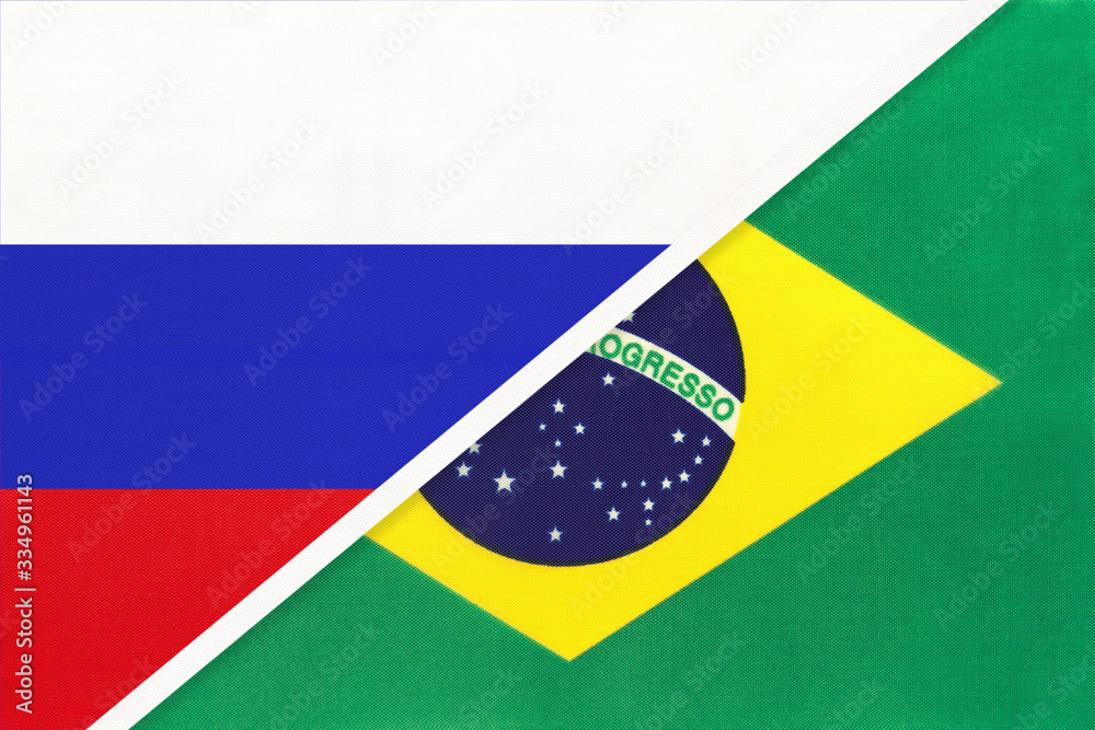 Russia vs Brazil national flag from textile. Relationship and ...