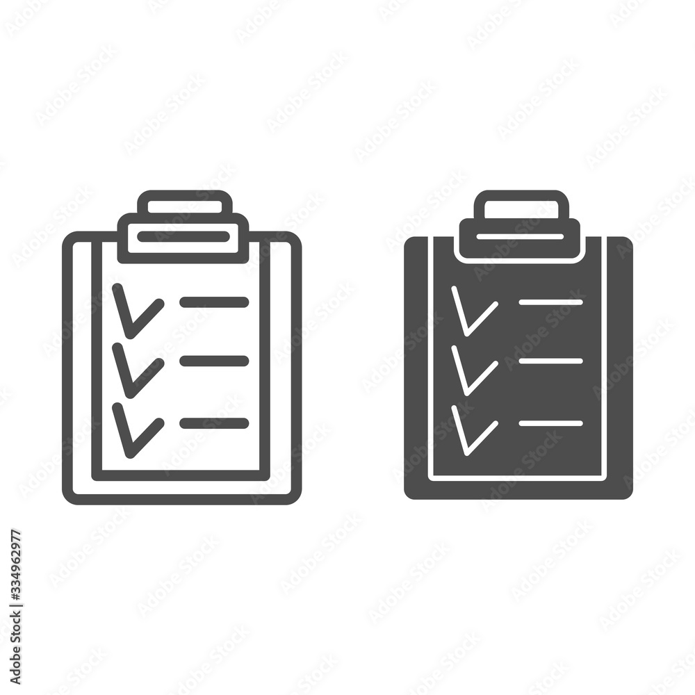 Clipboard with checklist form line and glyph icon. Medical plan and ...