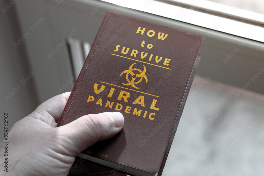 Foto de Concept book with title "How to survive viral pandemic". The ...