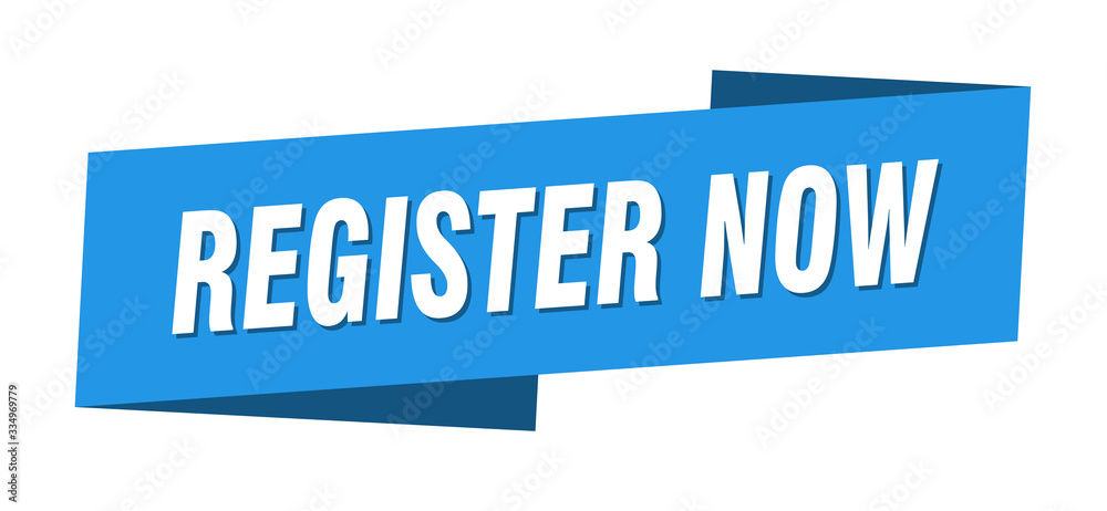 register now banner template. register now ribbon label sign Stock ...