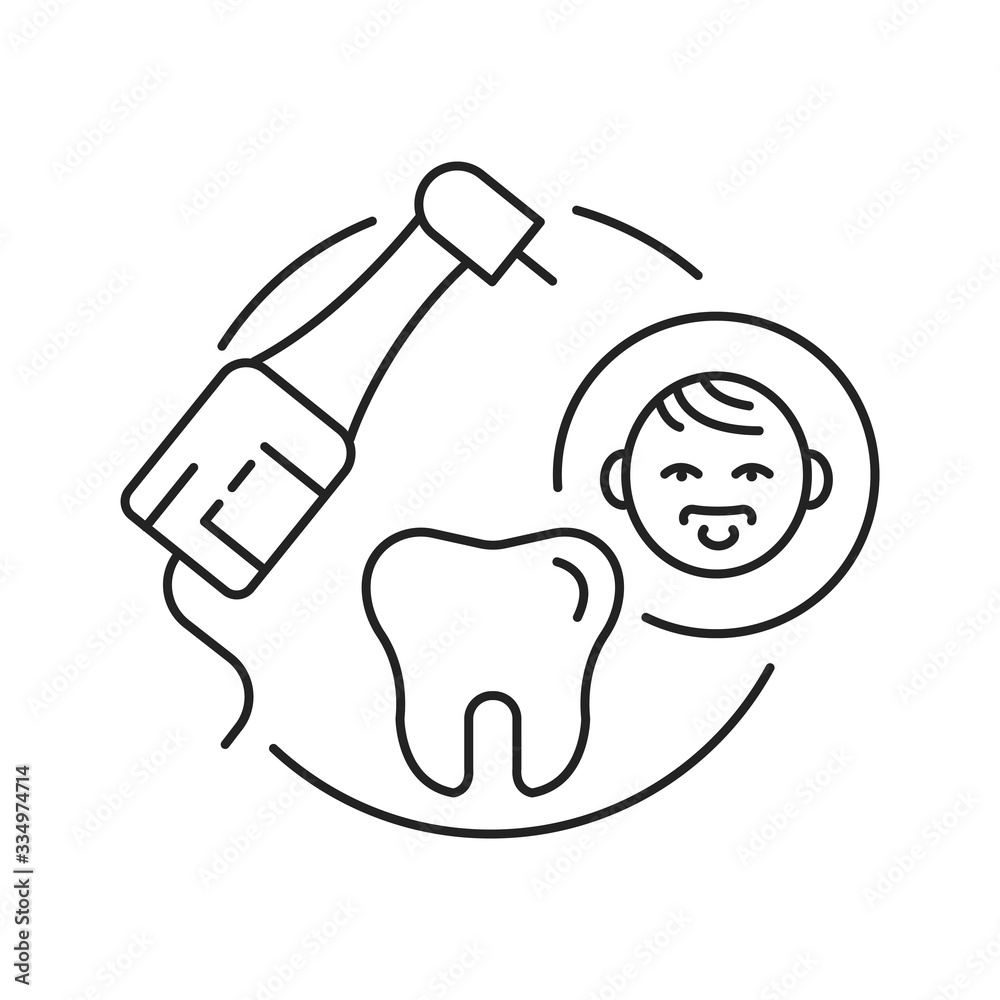Pediatric dentistry black line icon. Check and treatment teeth in ...