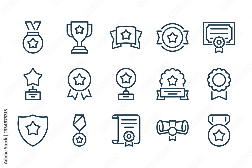 Award and Prize line icons. Trophy and Achivement vector icon set ...