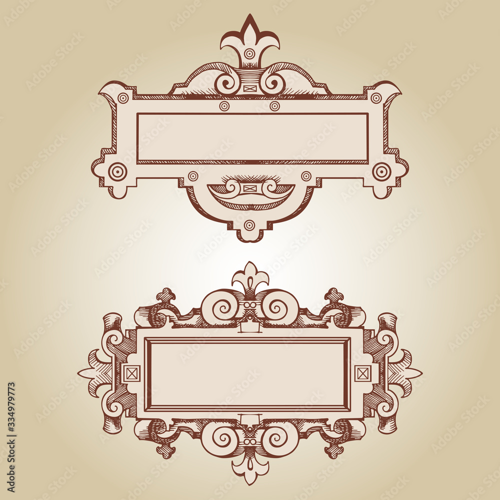Cartouche for an old geographical map. Ancient frame for the signature ...