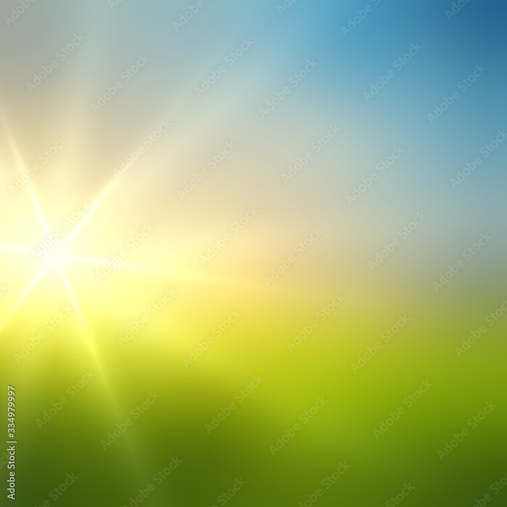 Sunshine on summer blur landscape. Defocus background of green field ...
