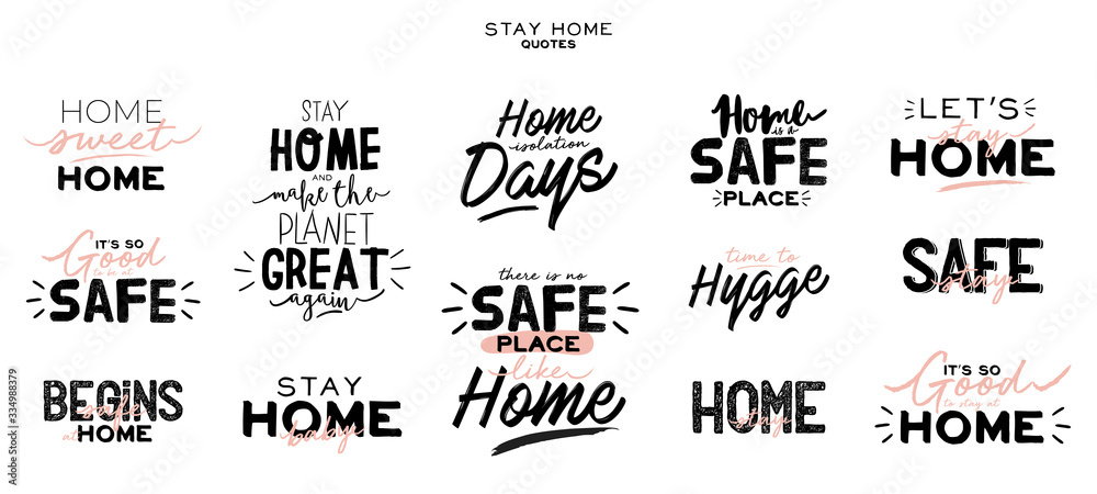 Set of hand lettering with Coronavirus messages for stay home. Protect ...