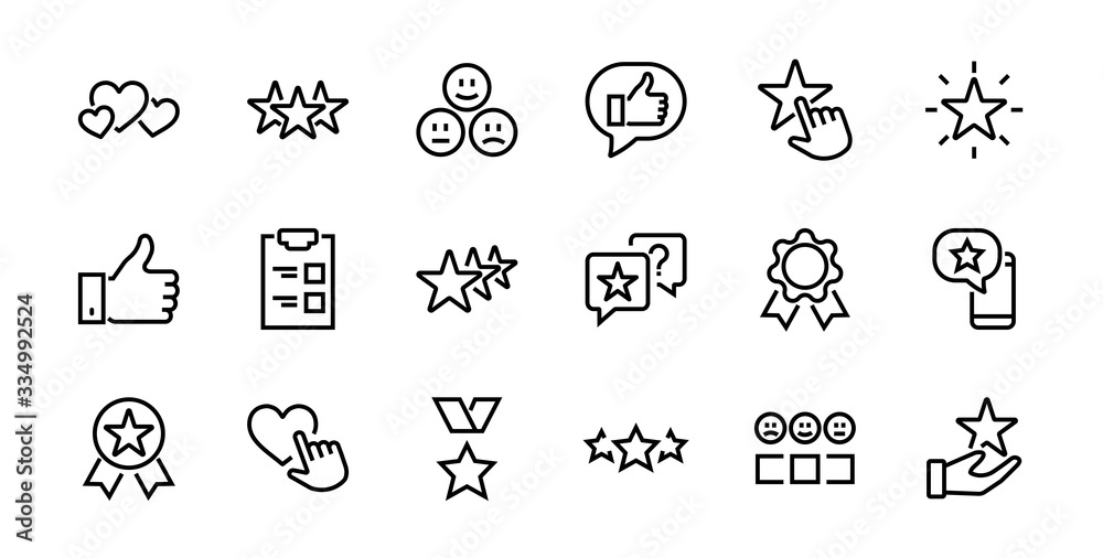 Simple Set Feedback, reviews thin line icons. Evaluation, review, STAR ...