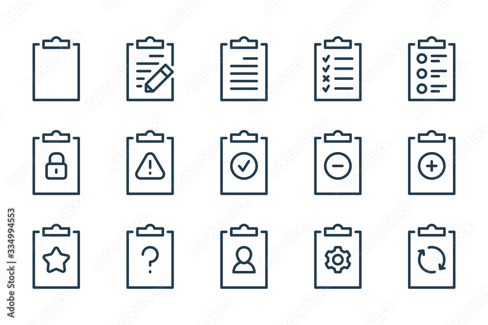 Checklist and taskboard related line icons. Clipboard, review and ...