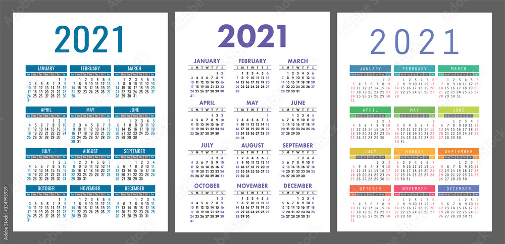 Calendar 2021 year set. Vector pocket or wall calender template ...