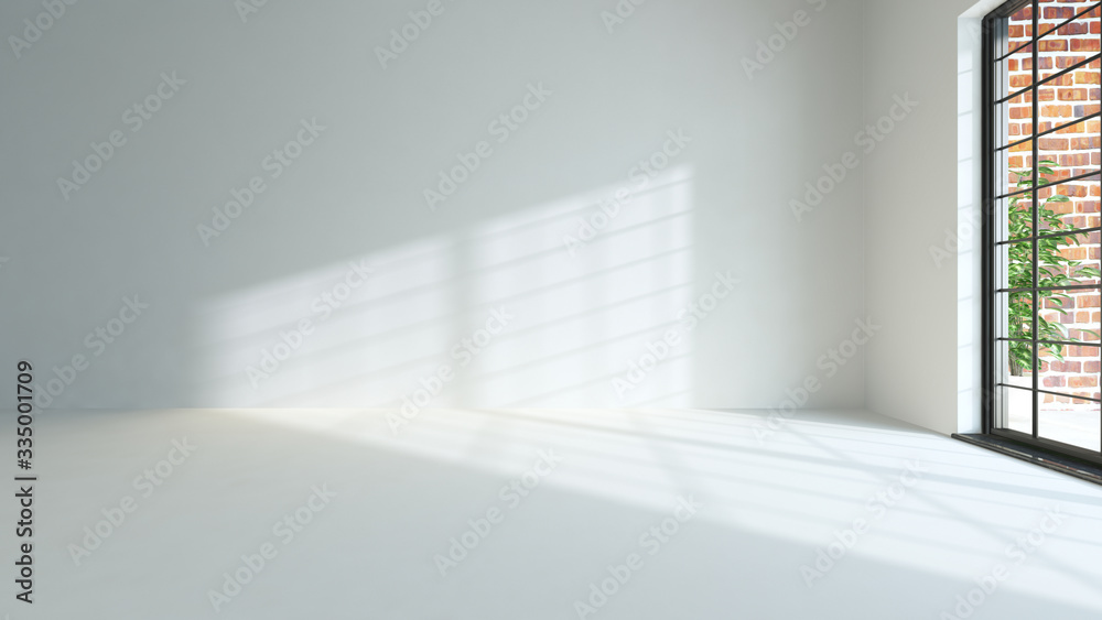 sunlight reflection on modern empty room wall 3D rendering Stock ...
