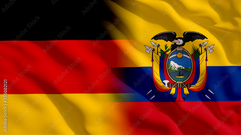 Waving Ecuador and Germany National Flags with Fabric Texture Stock ...