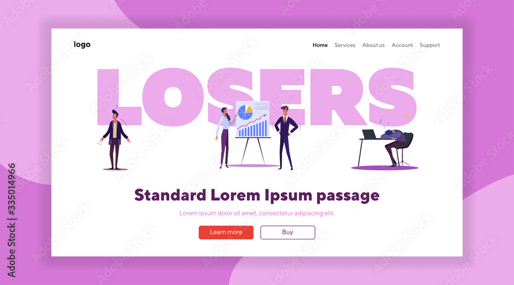 Office losers set. Useless puzzled employees sleeping at workplace ...