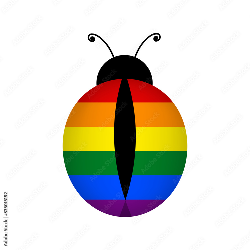 Logo icon with colorful ladybag with flag LGBT. Badge or button. Cute ...