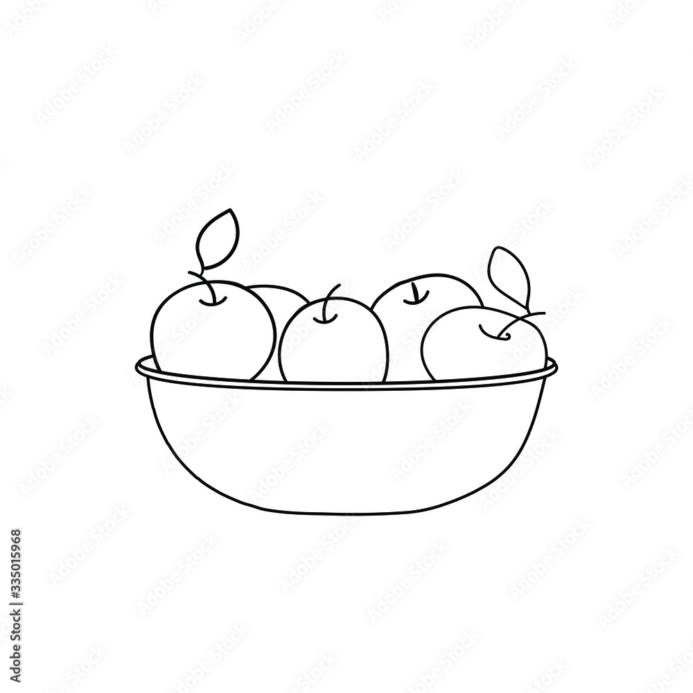 Vector illustration with icon of a bowl of apples. Cute coloring book ...
