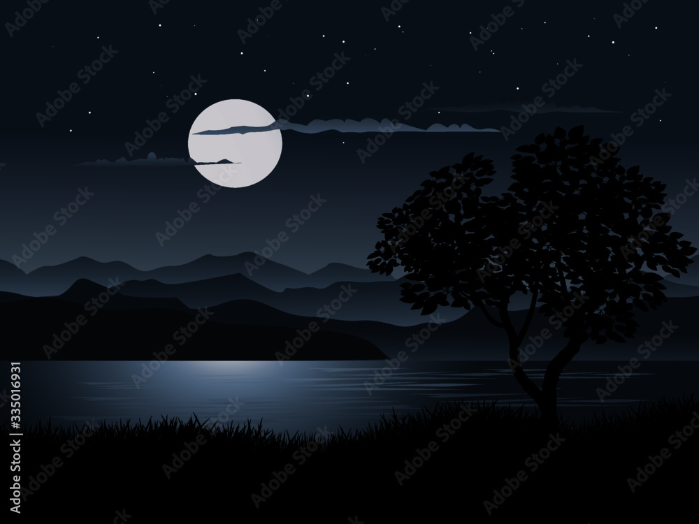 moon over the sea Stock Vector | Adobe Stock