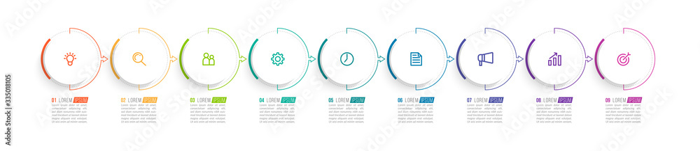 Minimal Business Infographics template. Timeline with 9 steps, options ...