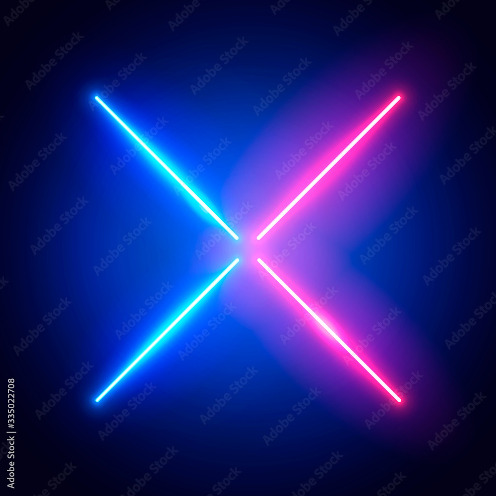 Vector Illustration Futuristic X Sign. Neon Cross In Blue And Red Color ...