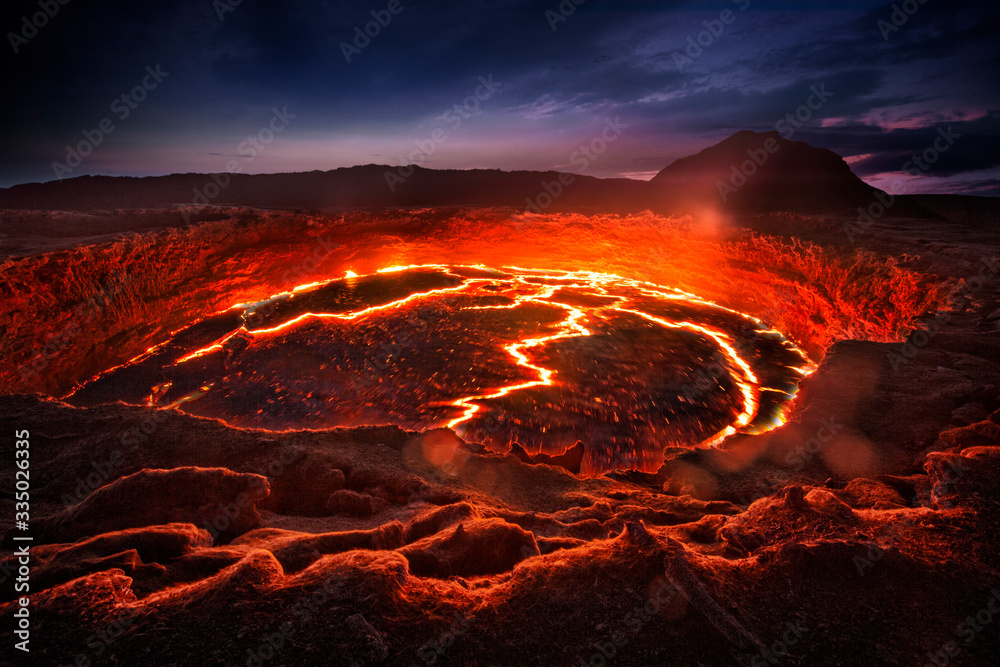 Lava lake in the Erta Ale volcano. Danakil depression, Ethiopia Stock ...