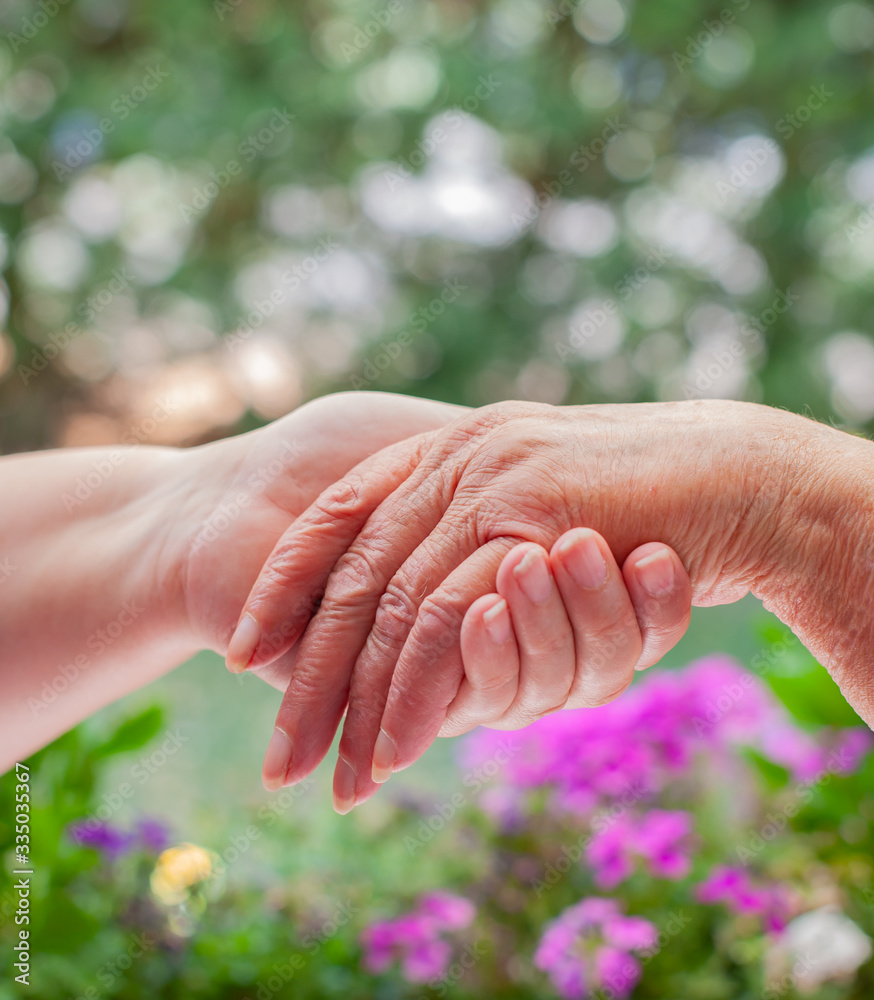 Junge Frauenhand hält eine Senioren Hand fest Stock Photo | Adobe Stock
