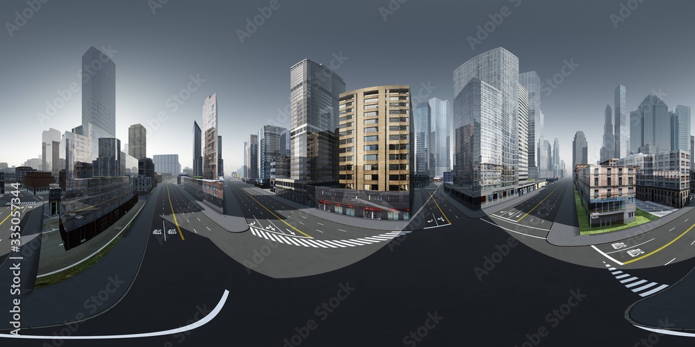 Panorama of the city. Environment map. HDRI map. equidistant projection ...