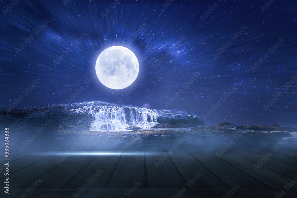 ภาพประกอบสต็อก Futuristic night landscape with abstract landscape and ...