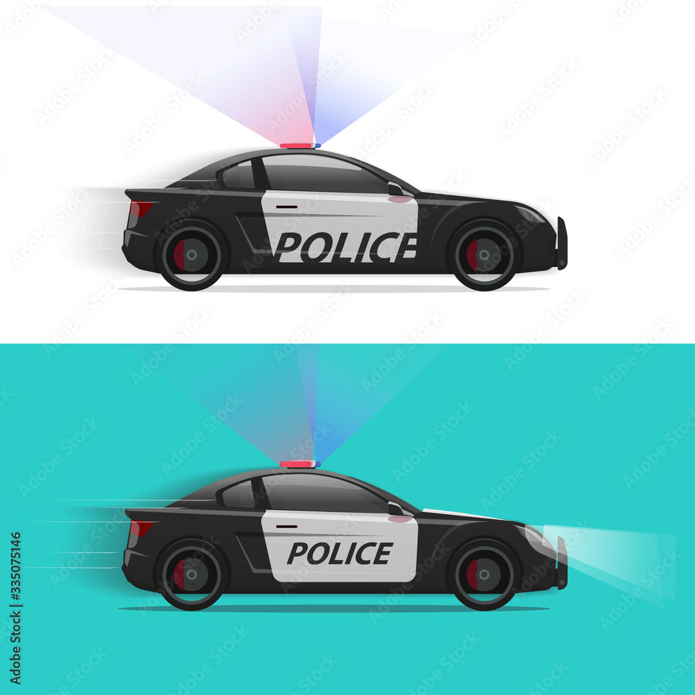 Police car vector moving fast with siren flasher light or patrol ...