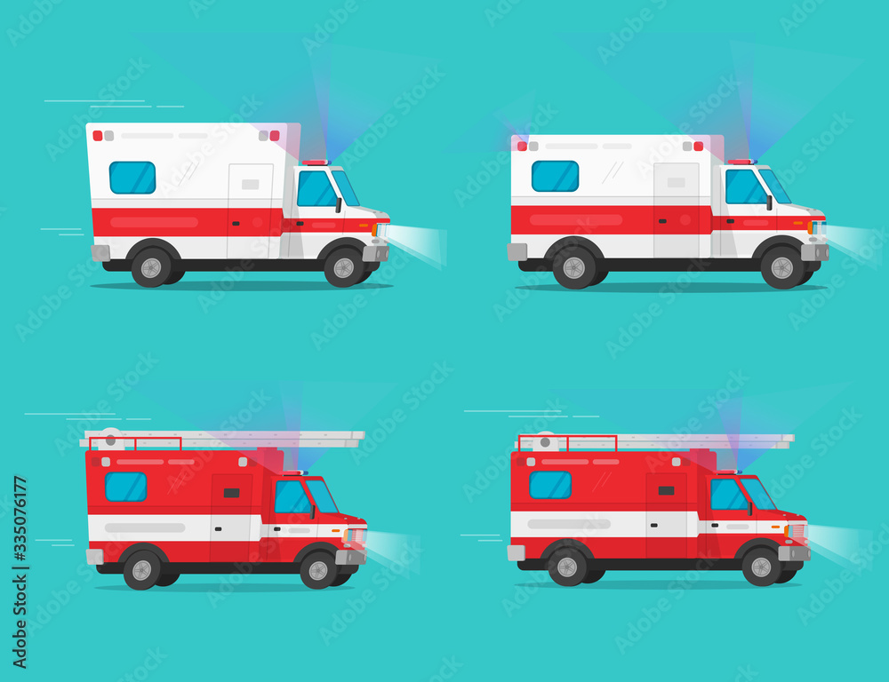 Ambulance and firetruck emergency cars or fire engine truck and medical ...