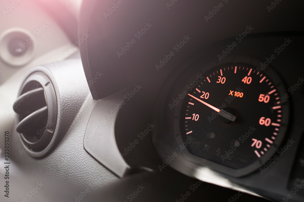 Driving car background. RPM tachometer engine speed indicator symbol ...