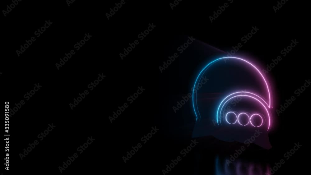 Abstract 3d rendering glowing blue purple neon symbol of two rounded ...