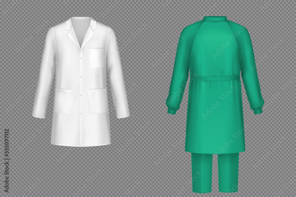 Medical uniform for surgeon with white coat and green suit. Vector ...