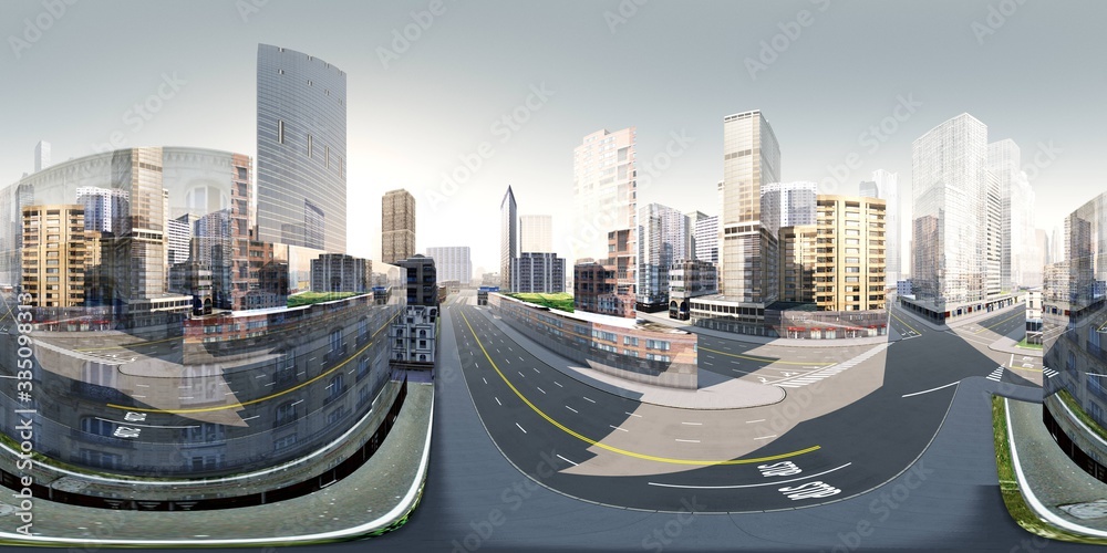 Panorama of the city. Environment map. HDRI map. equidistant projection ...