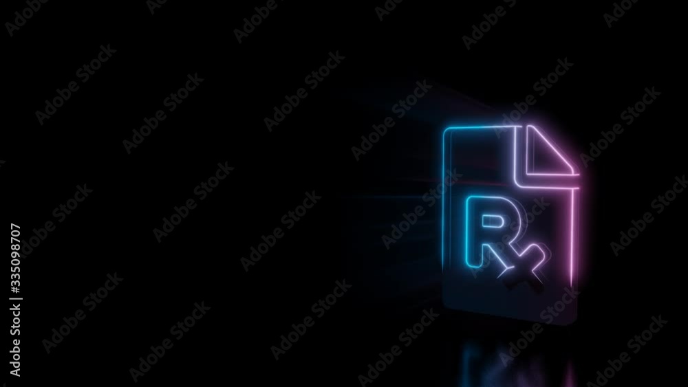 Abstract 3d rendering glowing blue purple neon symbol of paper with ...