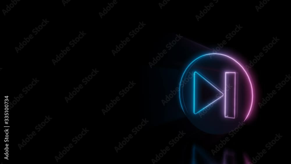 Abstract 3d rendering glowing blue purple neon symbol of skip symbol in ...
