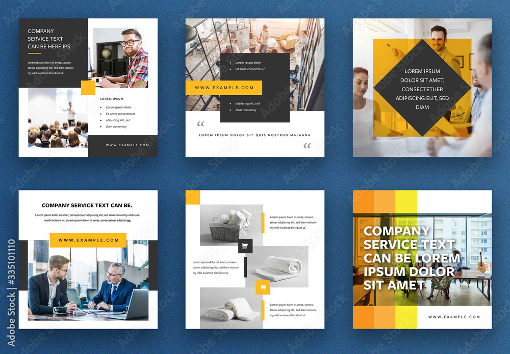 Social Media Post Layout Kit with Dark and Yellow Overlays Stock ...
