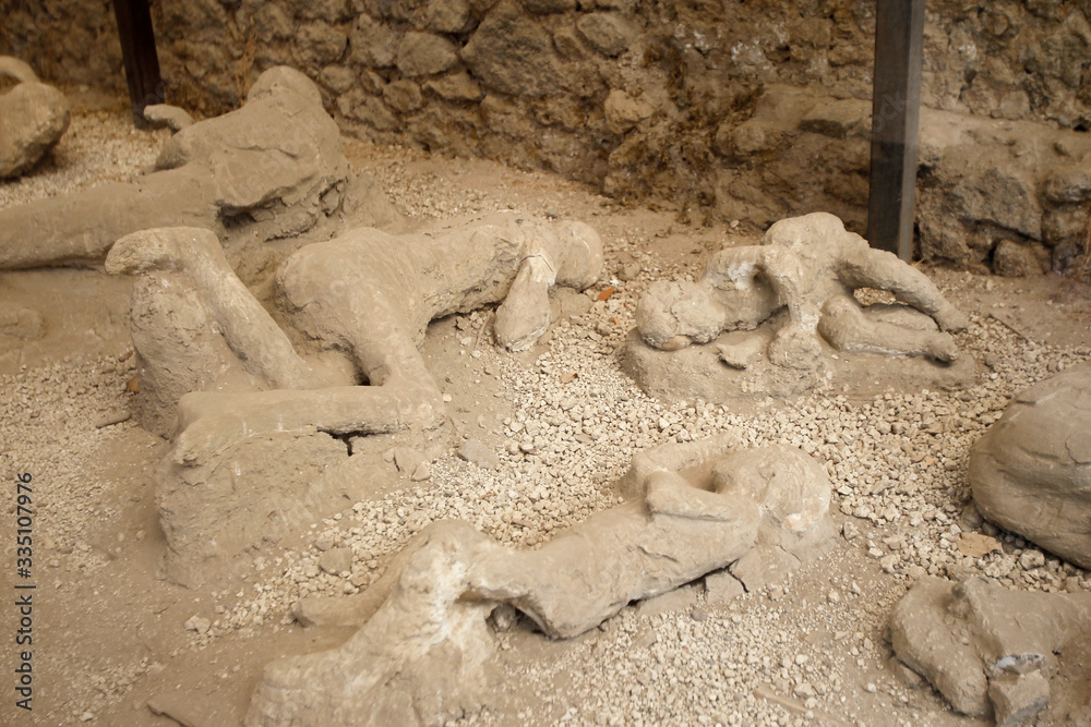Fototapeta Plaster casts of bodies that were buried by the eruption in ...