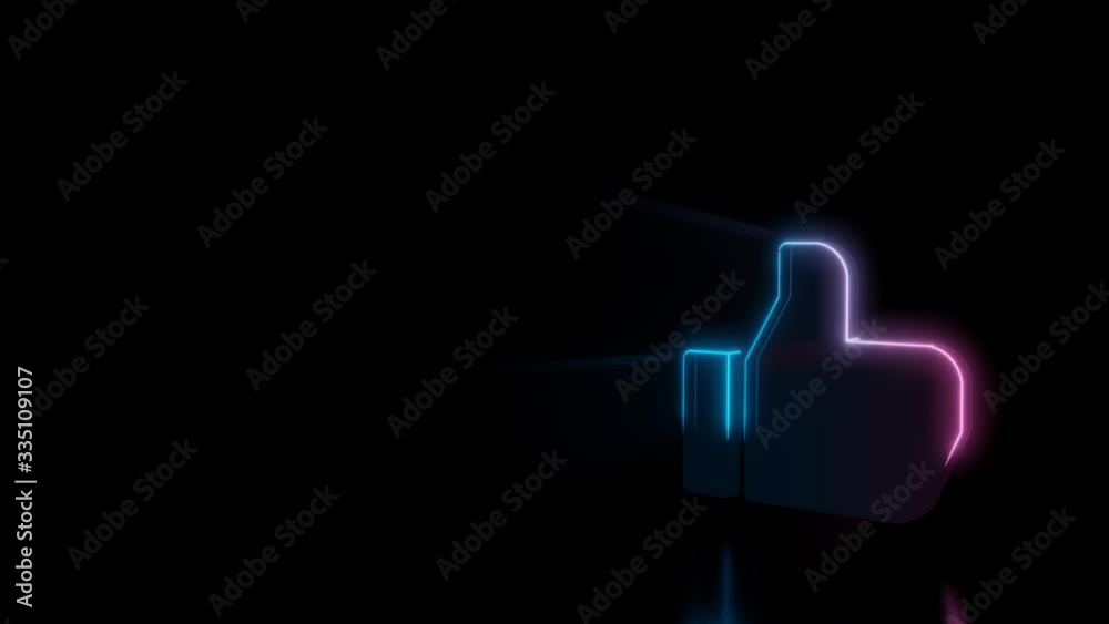Abstract 3d rendering glowing blue purple neon symbol of thumbs up with ...