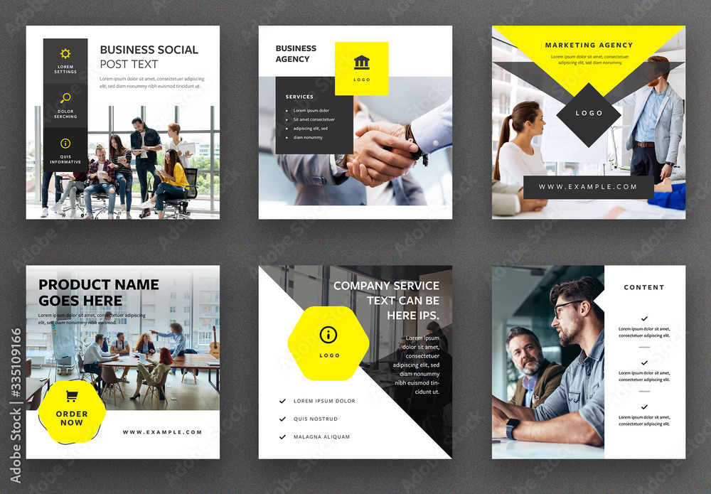 Social Media Post Layout Set with Yellow Accents Stock Template | Adobe ...