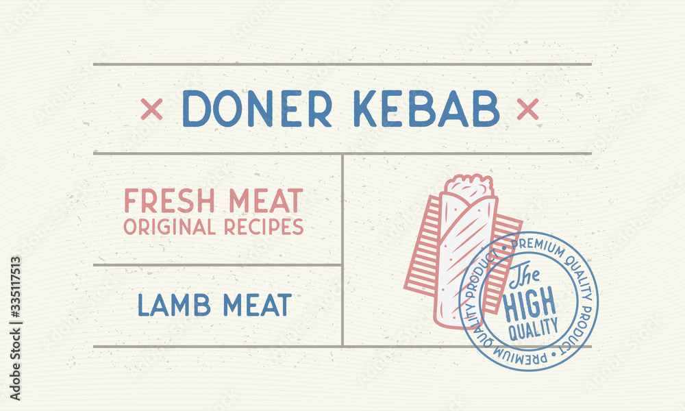 Doner Kebab vintage label. Minimal design of old label with Kebab ...