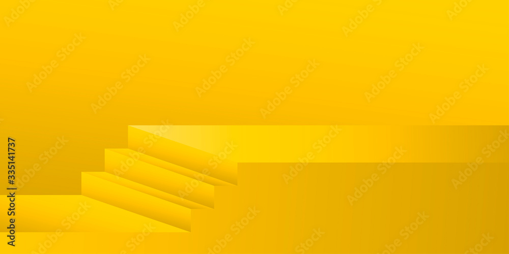 Empty vivid yellow studio background with steps for internet sale ...