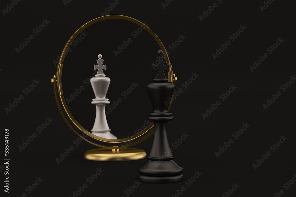 Creative concept chess and mirror isolated on white background. 3D ...