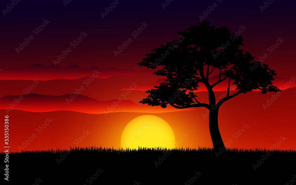 sunset and tree Stock Vector | Adobe Stock