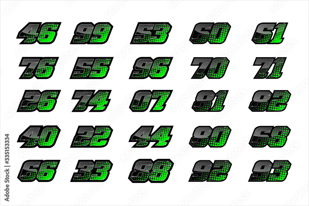 Set of racing number, start racing number, sport race number with ...