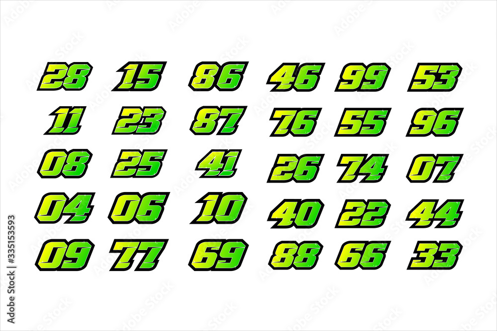 Set of racing number, start racing number, sport race number with ...